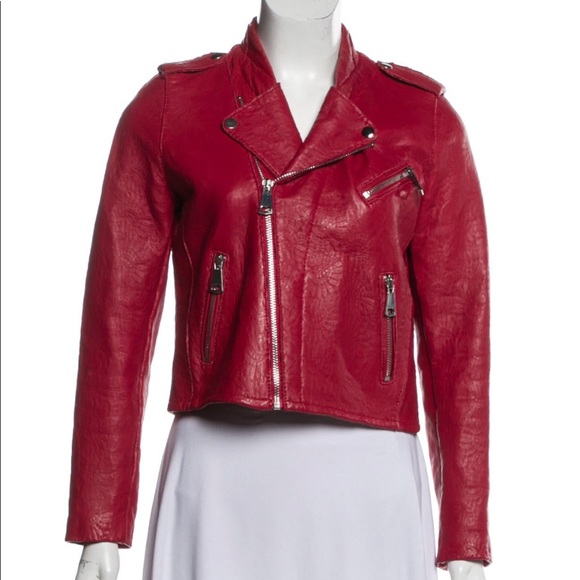 Maje | Jackets & Coats | Maje Red Leather Biker Jacket | Poshmark
